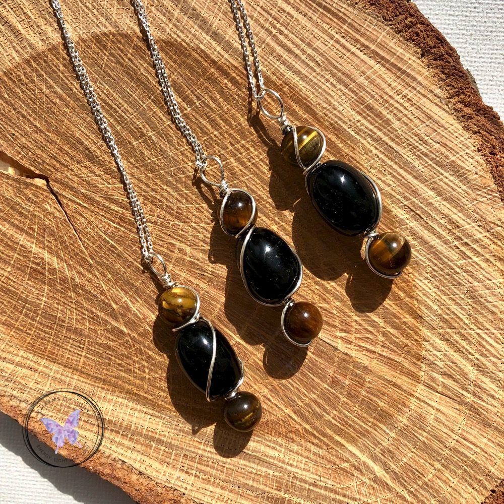 Black Onyx & Tiger Eye Wire Wrap Pendant Black Onyx & Tiger Eye Wire Wrap Pendant